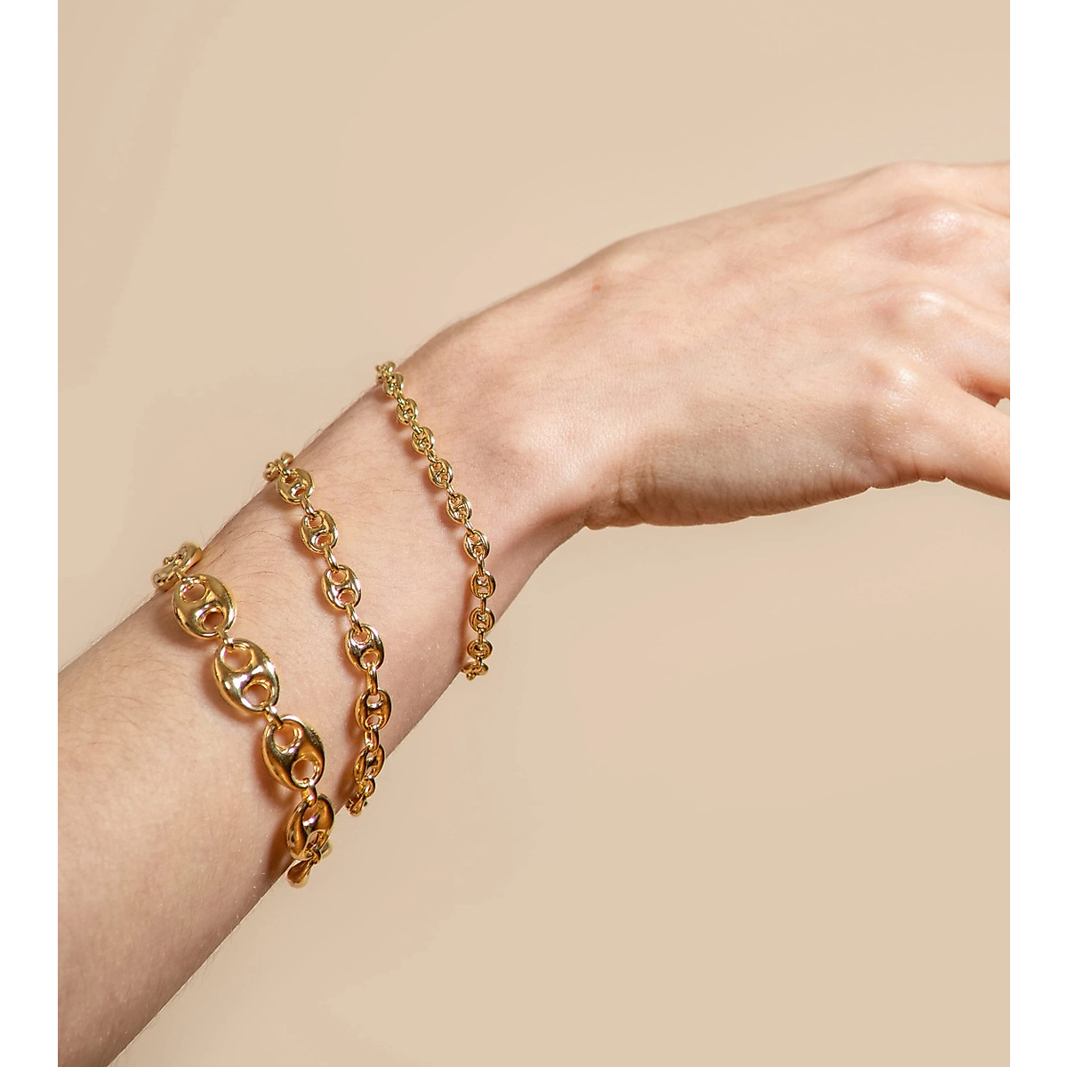 Olive & Chain 14k Gold Puffed Mariner Chain Bracelet for Men/Women, Gold, Hypoallergenic, Lobster Clasp Closure (11 mm, 8.5 Inch)