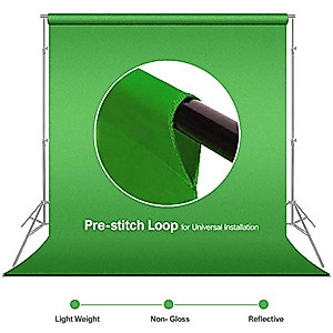 LimoStudio 6 x 9 ft. Green Chromakey Screen Backdrop Muslin, Extra Soft Silk Non-Glossy Texture with 5 Ring Clip Backdrop Holder for Photo Video Studio, AGG1338
