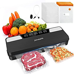 Jenawin Vacuum Sealer Machine,80kpa Full Automatic Food Seal a Meal Sealer,Portable Dry/Moist for Airtight Food Storage with 20 Vacuum Seal Bags & 1 Air Suction Hose and Cutter Kit