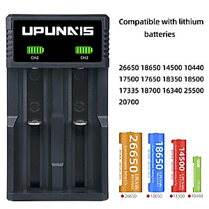 18650 Battery Charger, 2 Slot Universal Battery Charger for 3.7V Type C Li-ion Rechargeable Batteries 18650 10440 18350 17500 17650 16340 14500 20700, Universal Batteries Charger