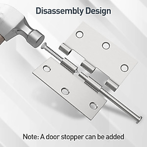 HOSOM 6 Pack Door Hinges 3.5 Inch with Square Corner, Satin Nickel Interior Door Hinge for Bedroom, Bathroom, Cabinet, and More