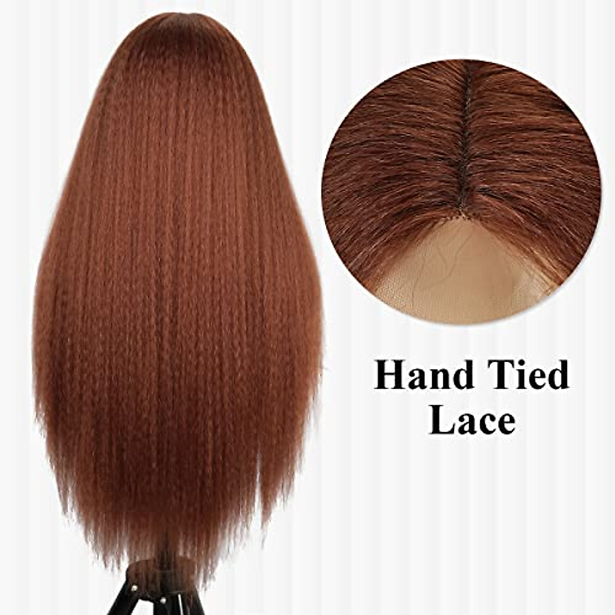 NOSTALGIA 32 Inch Copper Brown Kinky Straight Wig - Natural Kinky Wig for Black Women - Yaki Straight Hair Wig - Synthetic Middle Part Wigs - Daily Party Wig