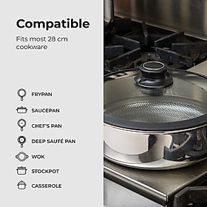 Frieling Black Cube Quick Release Cookware Tempered Glass Lid - 11-Inch Diameter - Pot Lid - Skillet Lid - Pan Lid