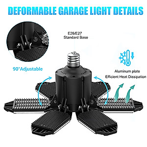 2 Pack 100W & 2 Pack 150W Garage Light LED, E26/E27 Base Garage Ceiling Lights Screw in for Barn/Garage/Basement/Attic