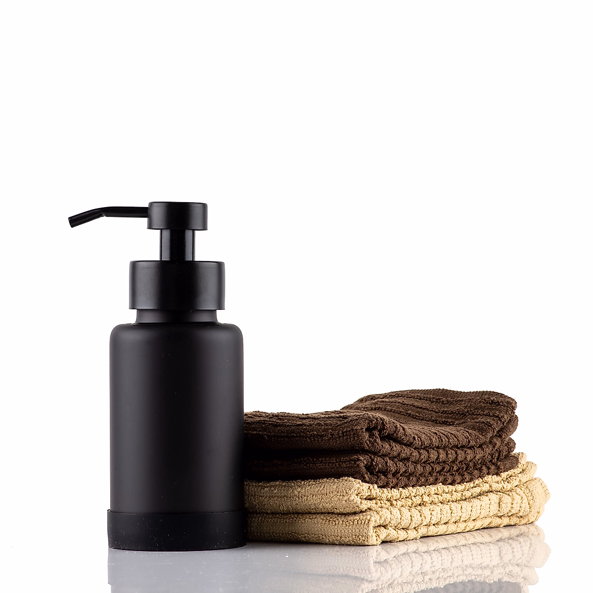 Black Glass Foaming Hand Soap Dispensing Bottle - Matte Black - 11 Ounce - Includes Hand Soap Labels & Silicone Coaster