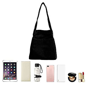 Van Caro Women Corduroy Tote Bag Casual Tote Handbag Big Capacity Shoulder Shopping Bag with Pocket,Black