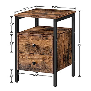 HOOBRO Nightstand, Bedside Table with 2 Drawers and Storage Shelves, Side End Table, Sofa Table for Living Room, Bedroom, Accent Furniture, Easy Assembly, Rustic Brown and Black BF43BZ01G2