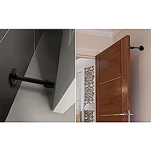 Door Stopper, 6 Inch Door Stop Extra Long, Brushed Stainless, Wall Mount Modern Heavy Duty Rigid Door Holder Protector Metal Black Long Doorstop with Soft Rubber Bumper