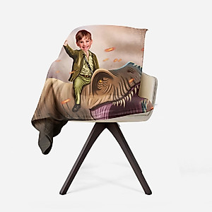 Dinosaur Photo Blanket, Custom Blankets with Your Face, Personalized Photo Gifts for Him, Custom Dino Gift for Boys Men, Kids Photo Blanket, Customized Minky Throw Blanket for Bed Sofa 50 x 60 L71
