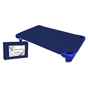 Clovefry Toddler and Preschool Cot Sheets - Daycare/Pre-School Cot Sheet - Corner Elastic Loops - Cot Bed Fitted Sheet - Poly Cotton Surface Set of 6 (22" W X 52" L) - Navy Blue