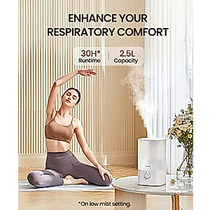 raydrop Humidifiers for Bedroom, 2.5L Top Fill Cool Mist Humidifiers for Home, Large Room, Baby, and Plant, Essential Oil Diffuser with Cycling 7 Color Lights, 360° Nozzle, Auto Shut-Off, White