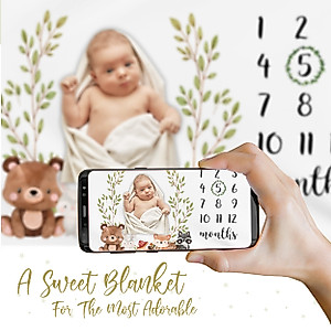 Paishanas Baby Monthly Milestone Blanket Boy or Girl Woodlands Baby Milestone Blanket Premium Fleece Monthly Baby Milestone Large Size Milestone Blanket for Baby Boy Baby Photo Blanket