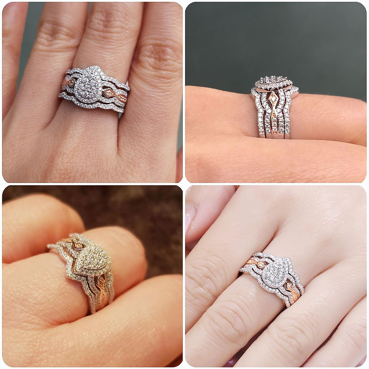 Newshe Jewellery Wedding Rings Set for Him and Her AAAAA Cz Women Mens Tungsten Bands 925 Sterling Silver Rose Gold 11&7