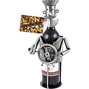 BRUBAKER Wine Bottle Holder 'Boat Captain' - Metal Sculpture - Wine Rack Decor - Tabletop - incl. Greeting Card