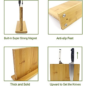 ODEDEN Magnetic Knife Block, Natural Bamboo Magnetic Knife Holder, Double Side Magnetic Knife Stand, Cutlery Display Stand and Storage Rack Without Knives