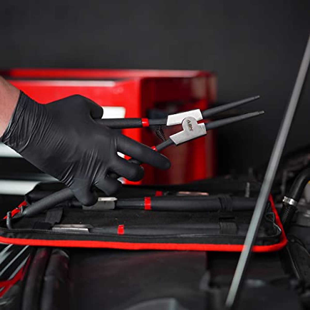 ABN Extra Long Snap Ring Pliers Set - 4pc Lock Ring Pliers with 4mm Tips for Internal and External O and Circlip Removal