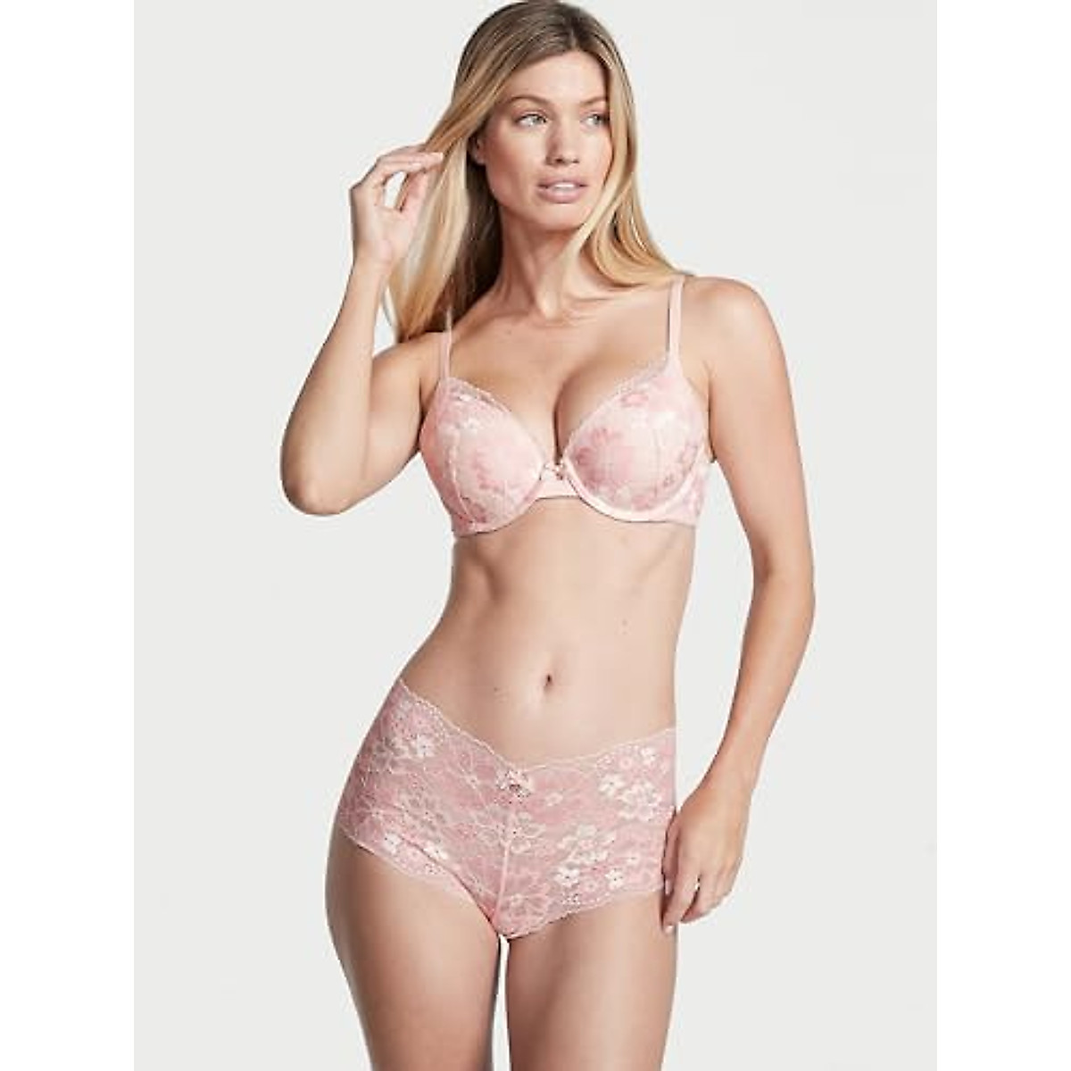 Victoria's Secret Lace Boyshort Panty, Shortie Underwear for Women, Body By Victoria Collection, Pink (XL)