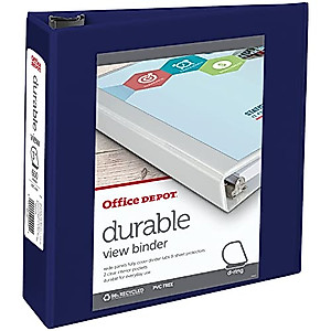 Office Depot® Brand Durable D-Ring View Binder, 3" Rings, 60% Recycled, Blue
