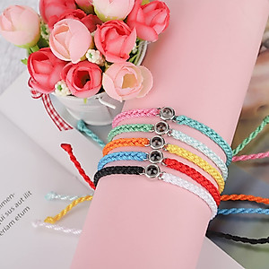 Custom Photo Bracelet, Personalized Photo Projection Bracelet for Women/Men, Circle Photo Bracelets with Picture Inside, Adjustable Rope I Love You Bracelets, Christmas Gift for Couple/Best Friend