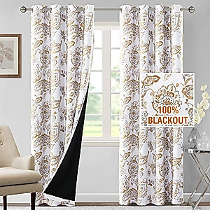 H.VERSAILTEX 100% Blackout Curtains for Bedroom Paisley Floral Printed Curtains 84 Inches Long Grommet Curtains & Drapes Thermal Curtains Window Treatments with Black Liner 2 Panels, Taupe