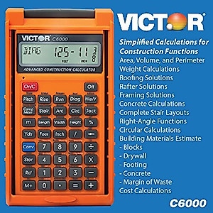 Victor C6000 Advanced Construction Calculator with Protective Case Displays in Fractional or Dimensional Forms Perfect for Carpenters, Renovators,Builders, Contractors, Estimators