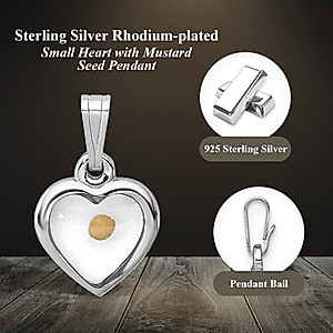 Auriga Fine Jewelry 925 Sterling Silver Rhodium-plated Small Heart with Mustard Seed Pendant for Women (L- 0.59 Inch, W- 0.51 Inch)