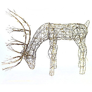 Alpine Corporation Outdoor/Indoor Rattan Grazing Reindeer with Lights - Christmas and Holiday Decoration for Yard - 24-Inches