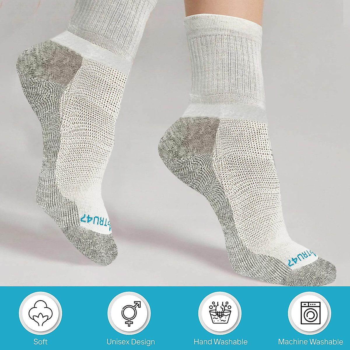 TRU47 Grounding & Earthing Products | Quarter Socks Grounding Socks | Silver Infused Socks | Breathable Socks Made With 99.99% Pure Silver Thread and Merino Wool (Medium, Quarter)