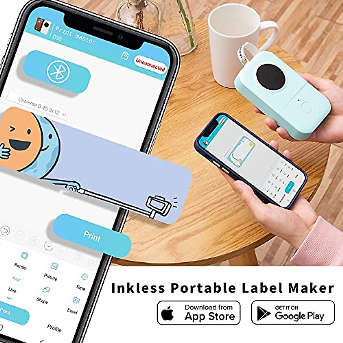 Phomemo Label Maker Machine with Tape D30, Small Office Home Edit Label Maker, Mini Bluetooth Thermal Label Printer, Smart Mobile Pocket Handy Sticker Labeler Printer, Compatible with iOS/Android