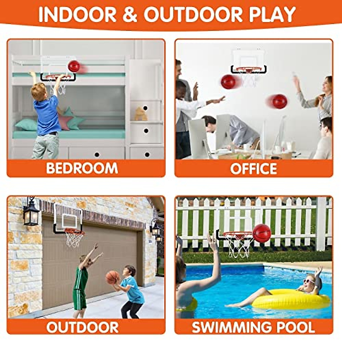 Xucutu Indoor Mini Basketball Hoop for Door - Foldable Over The Door Basketball Hoop Indoor for Kid with 4 Balls for Wall & Room Basketball Toy Gift for Boy Kids Teens