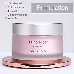 ARCONA Triad Pads - Cold Processed Cranberry and Rice Toner, Brightening Toner Pads for Face, 45 Facial Toner Pads. Made in The USA.