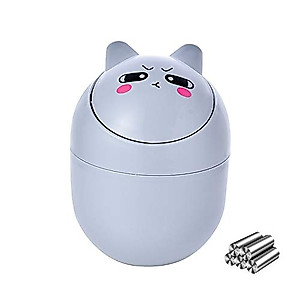 HPH Little Trash Can Cute Desktop Trash Can for Office Desktop Coffee Table Kitchen Small Garbage Can Cute Plastic Trash Can Shake Cover Bucket Small Paper Basket