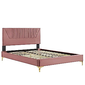 Modway Yasmine Channel Tufted Performance Velvet Twin Platform Bed in Dusty Rose