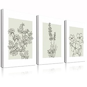 Anyzal Modern Minimalist Line Flower Canvas Wall Art 3 Piece Boho Botanical Plant Simple Natural Floral Leaf Pictures Wall Decor for Living Room Bathroom Bedroom 12x16 In/pc Ready to Hang