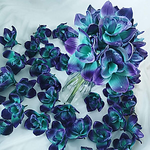 Lily Garden Big Orchids Flower Head Blue and Purple Cymbidiums Hybridum 5" Real Touch Artificial Flowers Wholesale 24pcs