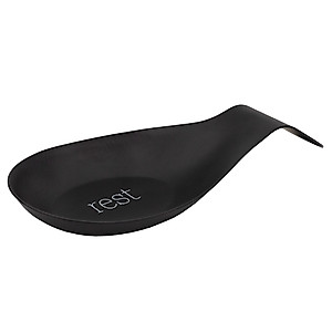 AuldHome Design Farmhouse Black Spoon Rest, Enamel Ceramic Spoon Holder in Vintage Style