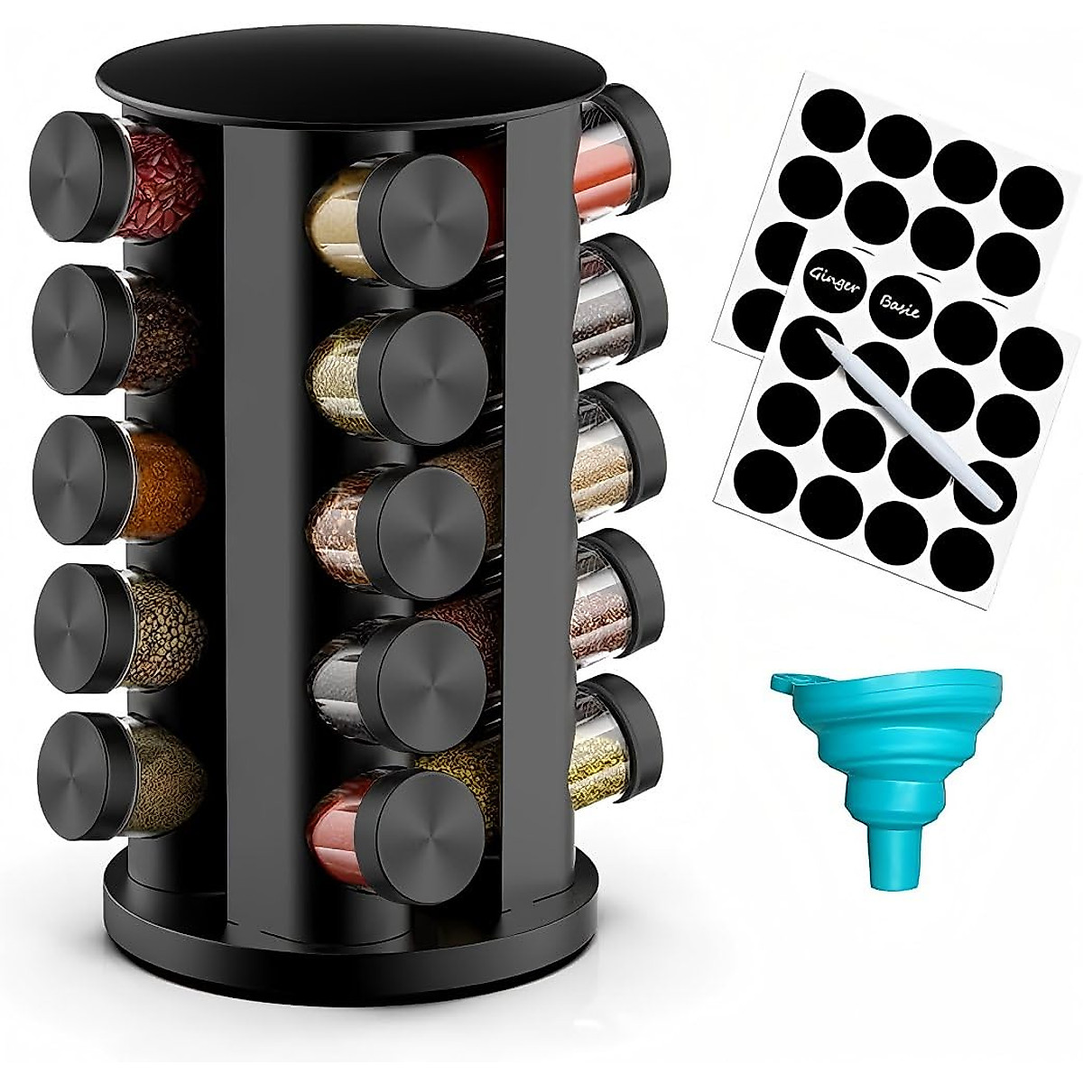 Revolving Spice Rack, Spice Racks Organizer for Kitchen Cabinet , Rotating Seasoning Organizer Storage with Jars , Black