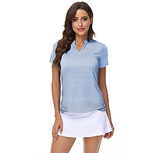DOTIN Women's 2 Pack V-Neck Golf Polo Shirts Short Sleeve Collarless Quick Dry Sport T-Shirts Workout Tops