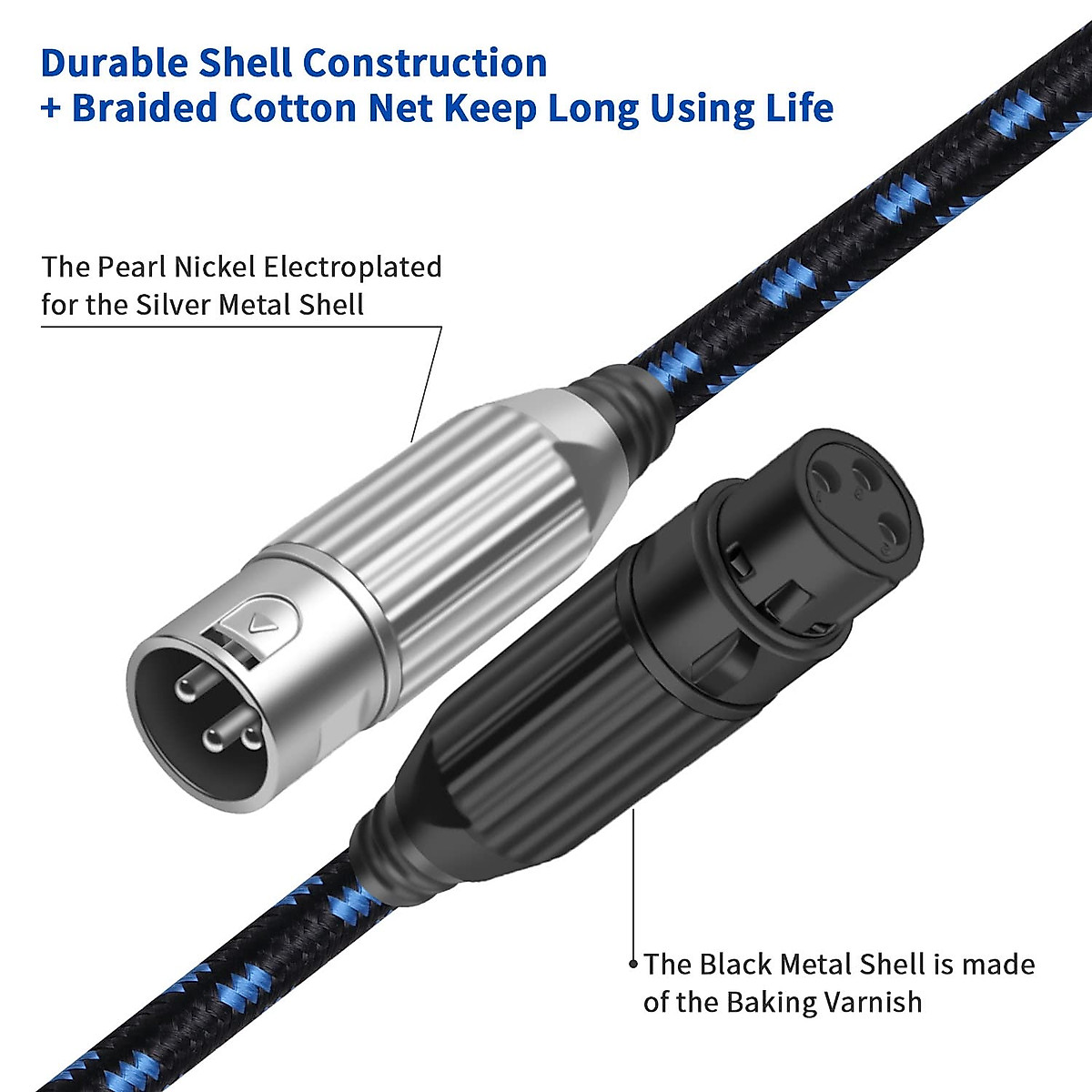 DREMAKE Professional Audio Mic AMP Cable Cords - XLR 3 Pin Male to XLR 3 Pin Female Braided Cables - 25' Balanced Snake Patch Cord for Powered Speakers, Live Sound & Performance, Mixers - 2 Pack