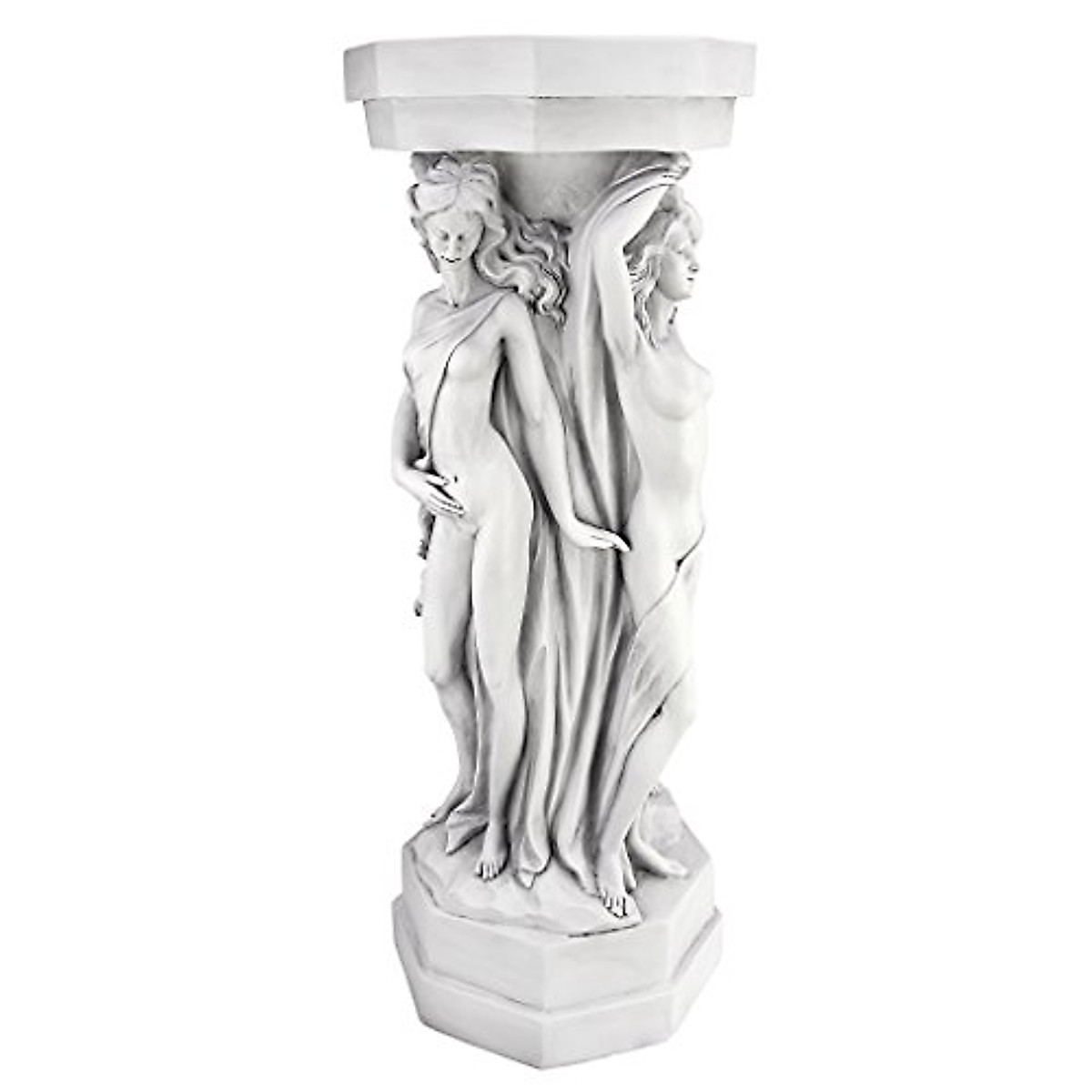 Design Toscano Column of Maenads Women Indoor/Outdoor Sculptural Display Pedestal Plant Stand, 28 inches tall, Cast Stone Resin, Antique Stone Finish