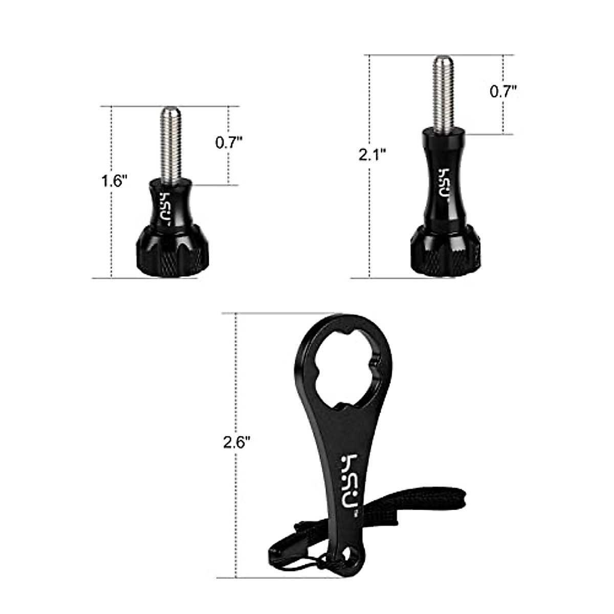 HSU Aluminum Thumbscrew Set + Wrench for Gopro Session,Hero 11, 10, 9, 8, 7, 6, 5, 4, 3, AKASO Campark and Other Action Cameras (Black,3Pcs)