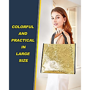 12 Pcs Gold Gift Bags with Handles, Large Christmas Gift Bags, Bandfol Non-woven Glossy Grocery Bags, Reusable Large Gift Bags, Party Favor Bags for Wedding Party Birthday Christmas 13 x 4.5 x 11 Inch