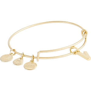 Alex and Ani Expandable Bangle for Women, Initial V Letter Charm, Shiny Gold Finish, 2 to 3.5 in