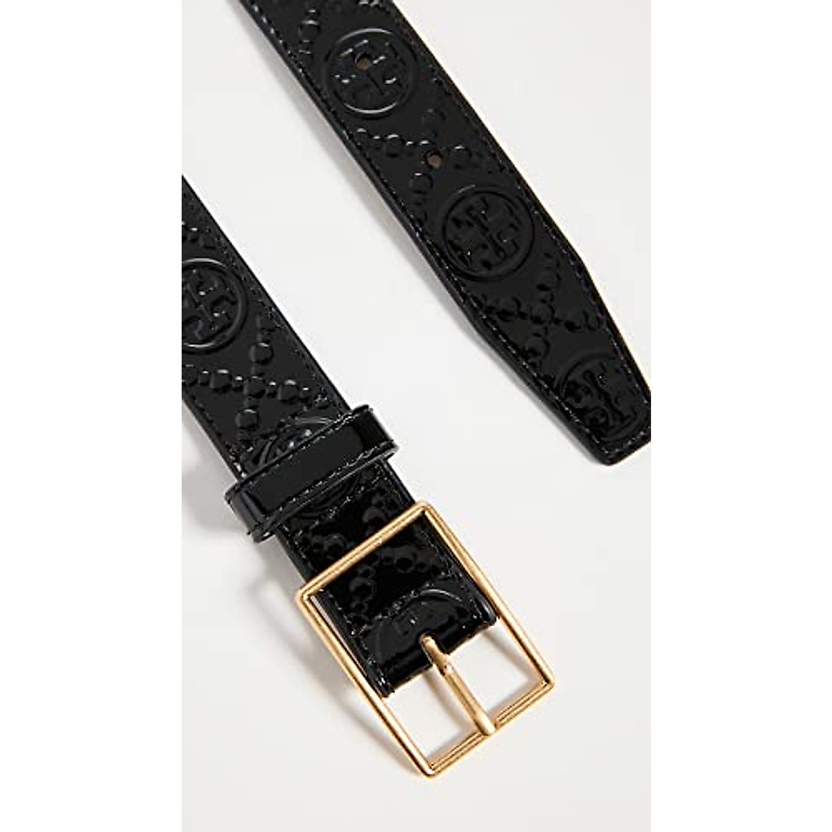 Tory Burch Women's T Monogram Patent Belt, Black, S