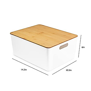 Isaac Jacobs 2-Pack XL White Storage Bin Set w/Cut-Out Handles and Bamboo Lid, Plastic Organizers for Home, Pantry, Kitchen, Closet, Office, Home Décor, BPA Free, Food Safe (Extra-Large, White)
