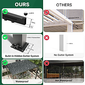 PATISOL Louvered Pergola 10'x13' Full Aluminum Patio Outdoor Pergola with Adjustable Roof Rainproof Sun Shade Easy Installation Pergola Hardtop Gazebo for Deck Garden Yard Beach (Dark Grey)