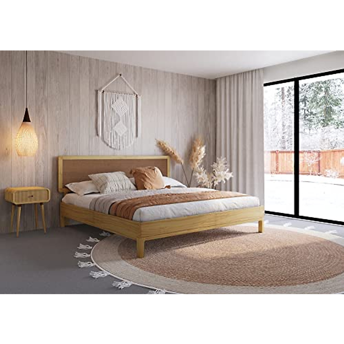 Bme Nipe 14 Inch Deluxe Bed Frame with Adjustable Headboard - Rustic & Bohemian Unique Style with Acacia Wood - No Box Spring Needed - 12 Strong Wood Slat Support - Easy Assembly - King, Natural