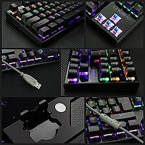 RedThunder K28 Mechanical Gaming Keyboard with Blue Switches, 87 Keys 100% Anti-ghosting Keyboard with Colorful LED Backlight and Big Hand-Rest for PC and Laptop Gamers
