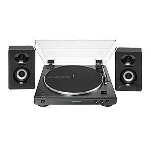 Audio-Technica AT-LP60XBT Fully Automatic Bluetooth Belt-Drive Stereo Turntable with Dust Cover, Die-cast Aluminum Platter Bundle with 3-Inch Powered Bluetooth Studio 20W Monitors Pair (2 Items)