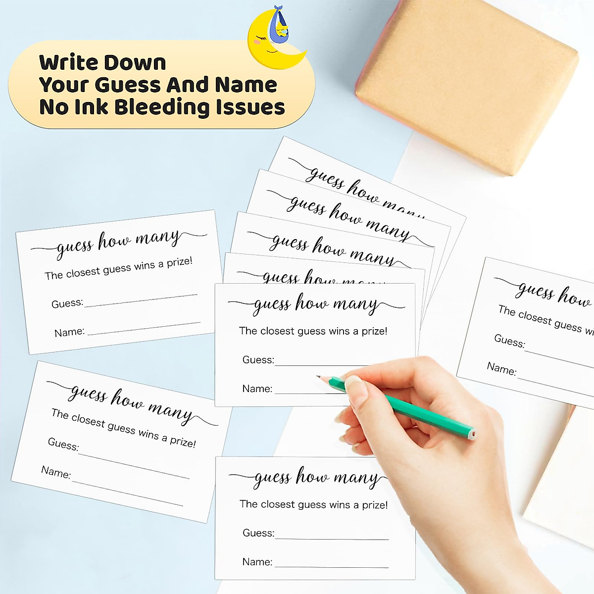 Anwyll Guess How Many Game Cards,50Pcs Guess How Many Baby Shower Game Cards,High-End Candies Cookies Guess How Many Game Cards for Baby Shower Birthday Party Bridal Shower Wedding Activity(3.5×2.1'')